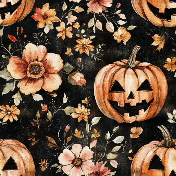 Download Halloween Pattern with Jack-o'-Lanterns and Flowers Patterns ...