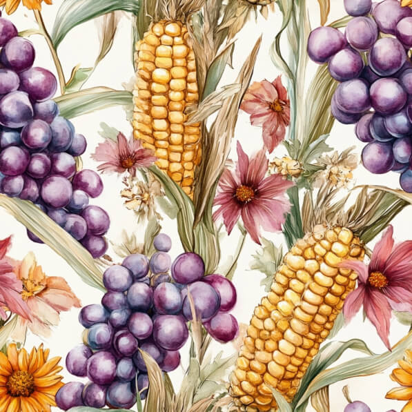 Descarga Arreglo colorido de maíz y uvas con flores Patrones En Línea ...