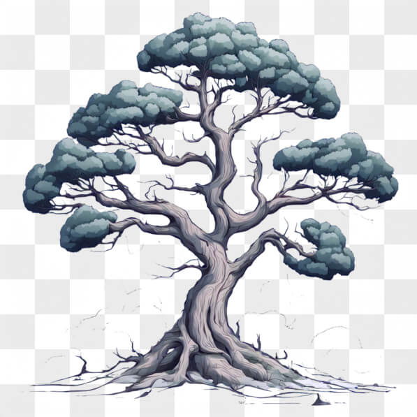 Download Stylized Tree with Twisting Trunk and Lush Foliage Cartoons ...