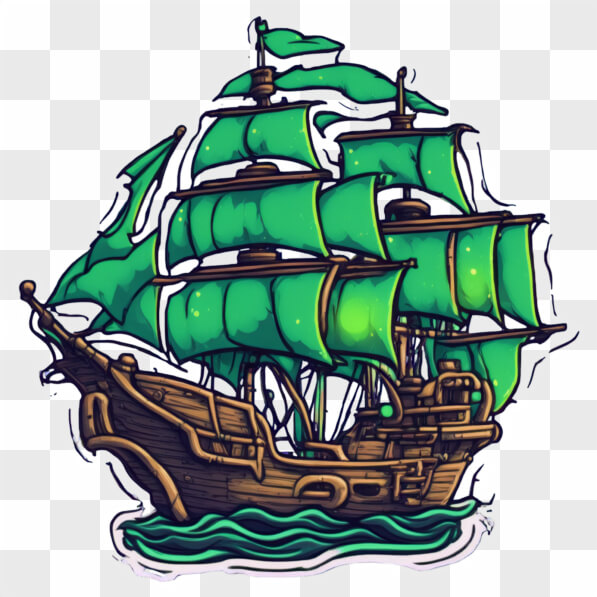 Download Whimsical Pirate Ship with Green Sails Cartoons Online ...