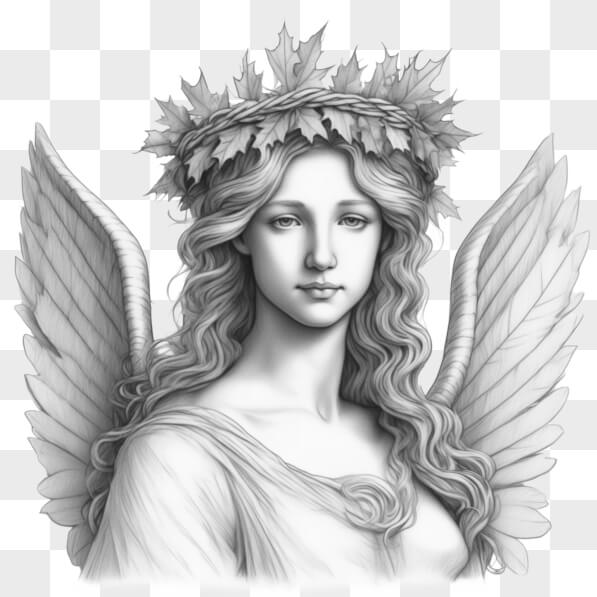 Download Angel with Leaf Crown and Wings Sketches Online - Creative Fabrica