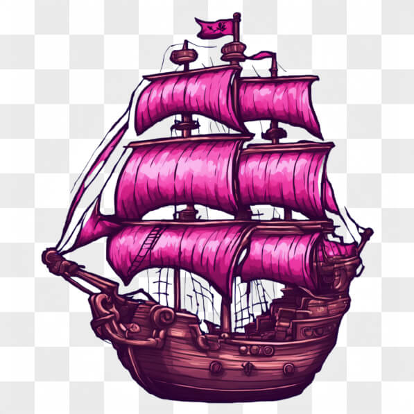 Download Pirate Ship with Pink Sails Cartoons Online - Creative Fabrica