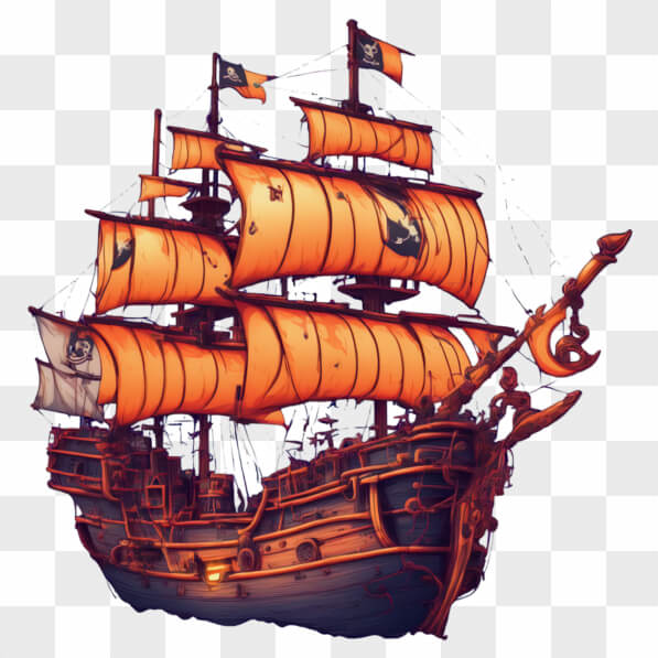 Download Pirate Ship with Orange Sails Cartoons Online - Creative Fabrica