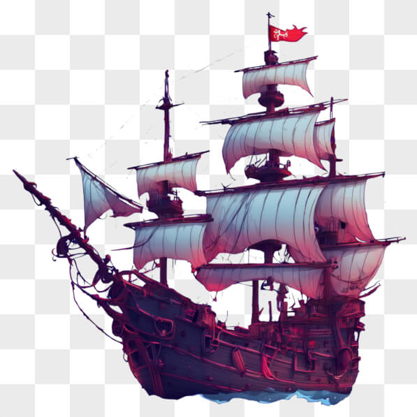 Pobierz narzędzie Majestatyczny statek żaglowy z czerwoną flagą ...