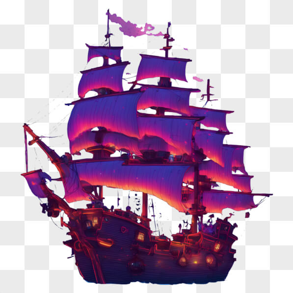 Download Stylized Fantasy Ship with Illuminated Sails Cartoons Online ...