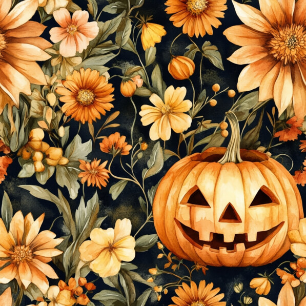 Download Halloween Pumpkin with Autumn Flowers Patterns Online ...