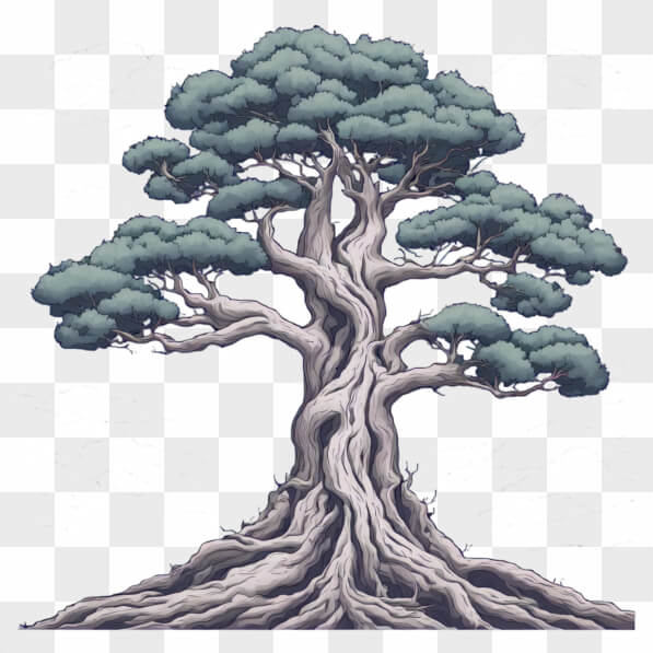 Download Stylized Tree with Twisting Trunk and Lush Foliage Cartoons ...