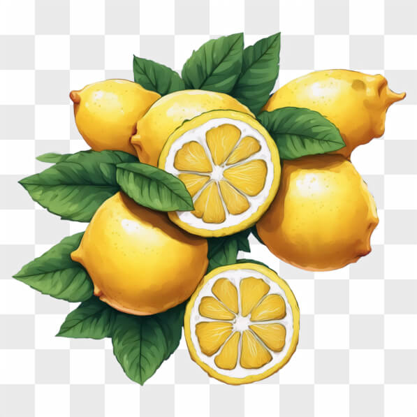 Download Arrangement of Fresh Lemons with Green Leaves Cartoons Online ...