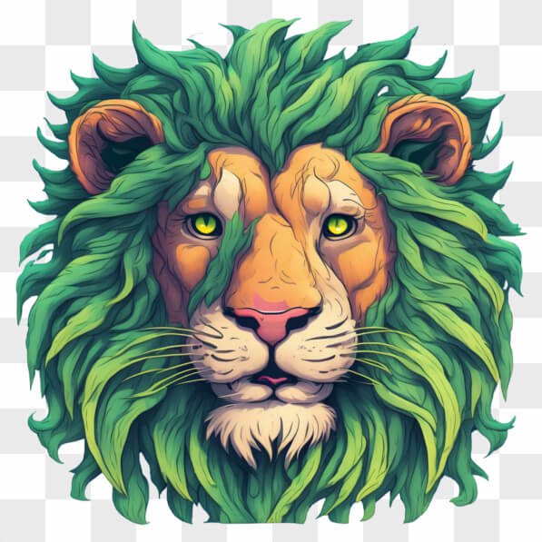 Download Stylized Lion with Green Mane Cartoons Online - Creative Fabrica