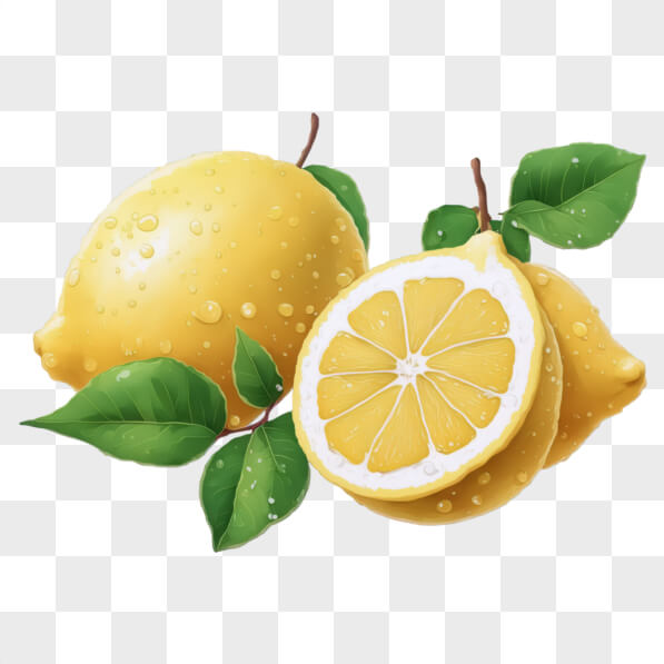 Download Fresh Lemons with Leaves Cartoons Online - Creative Fabrica