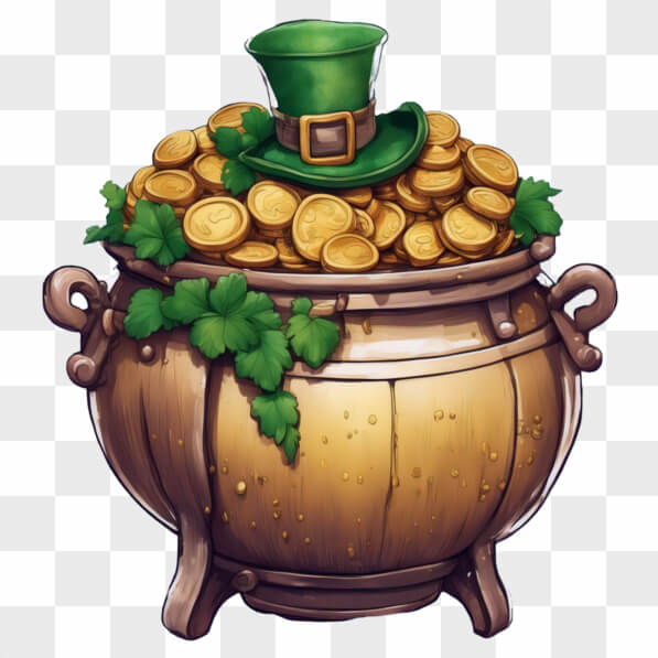 Download Treasure Pot with Leprechaun Hat and Gold Coins Cartoons ...