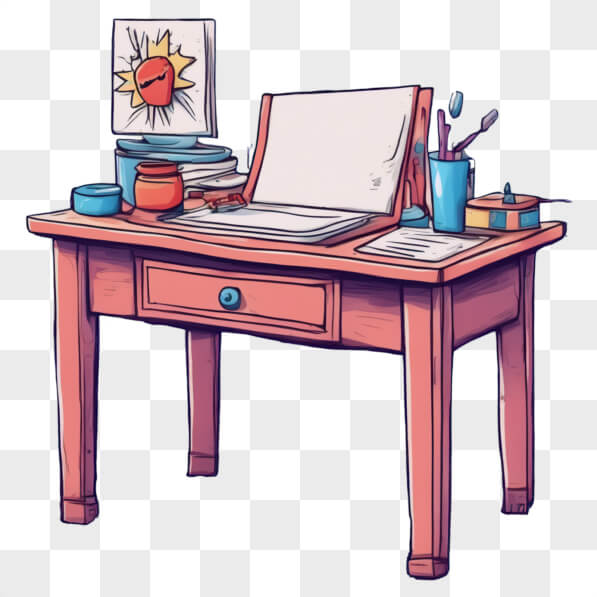 Download Artistic Desk with Supplies and Creations Cartoons Online ...