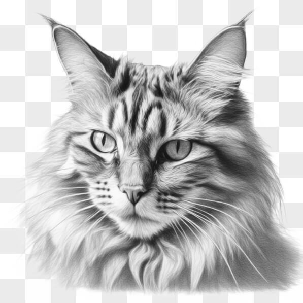Download Pencil Drawing of a Maine Coon Cat Sketches Online - Creative ...