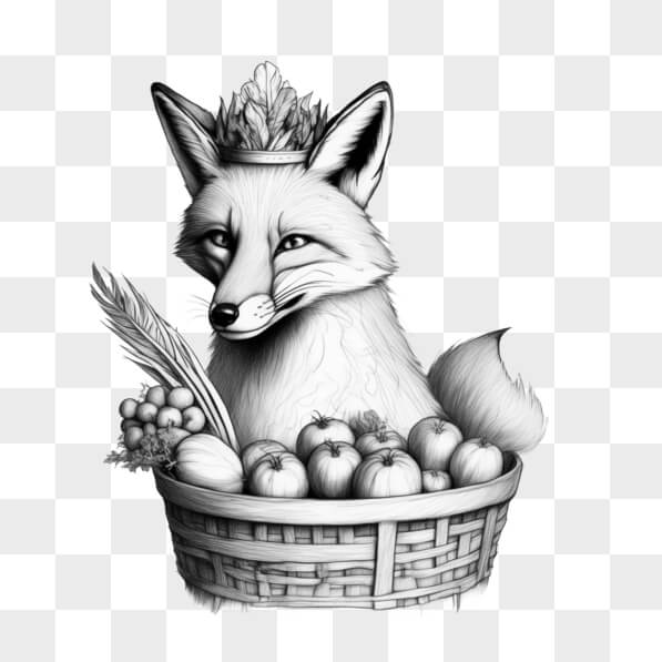 Download Fox with a Crown in a Basket of Fruits and Vegetables Sketches ...