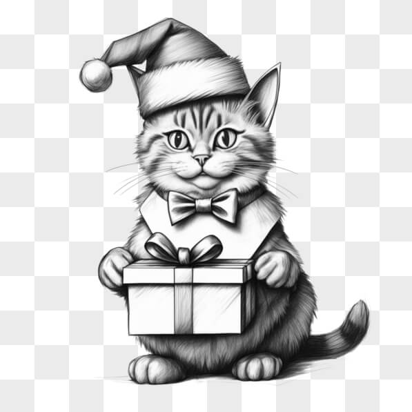 Download Feestelijke Kat met Cadeaubox Schetsen online op Creative Fabrica