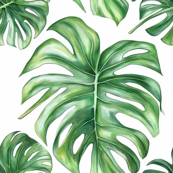Download Illustrated Monstera Leaves on White Background Patterns ...