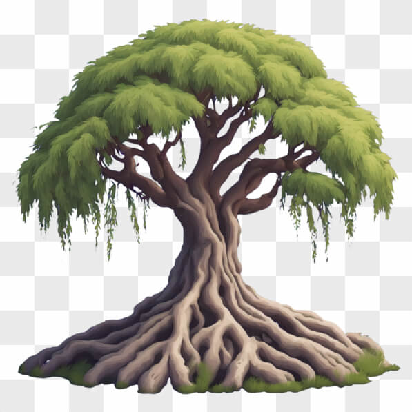 Download Majestic Tree with Lush Canopy and Sprawling Roots Cartoons ...