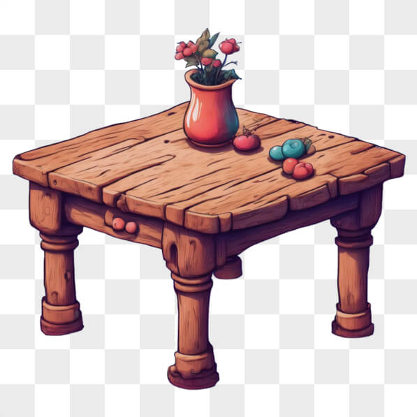Download Rustic Wooden Table with Vase of Flowers Cartoons Online ...