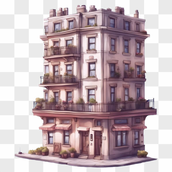 Download Charming Four-Story Building with Balconies and Potted Plants ...