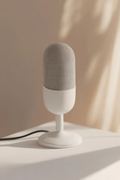 Baixe Microfone Moderno sobre Superfície Branca Mockups - Creative Fabrica
