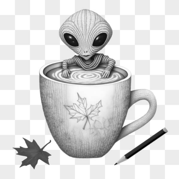 Download Whimsical Alien in Coffee Cup Sketches Online - Creative Fabrica