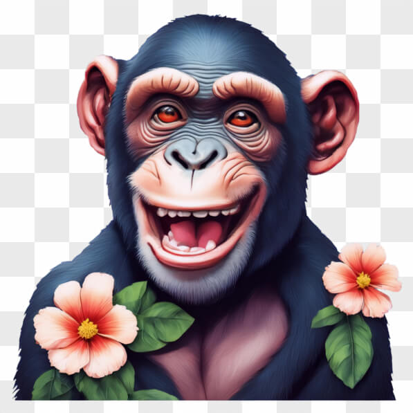 Descarga Mono Sonriente con Flores Cartoons En Línea - Creative Fabrica