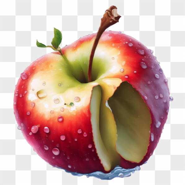 Download A partially eaten apple with droplets of water Cartoons Online ...