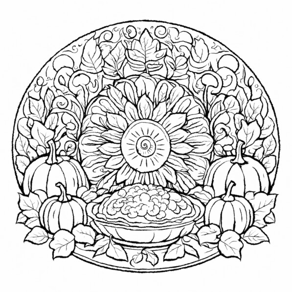 Download Autumn Harvest with Sunflowers and Pumpkins Coloring pages ...
