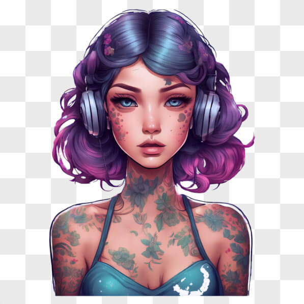Descarga Retrato estilizado de una mujer joven con cabello colorido y tatuajes Cartoons En Línea ...