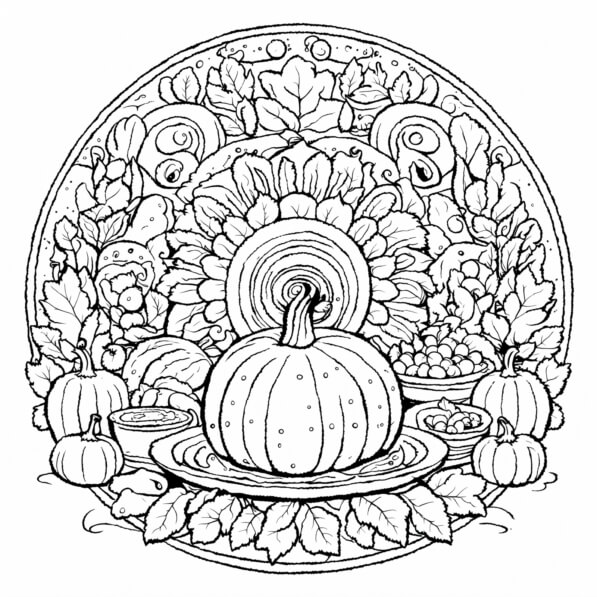 Download Autumn Harvest Pumpkin Design Coloring pages Online - Creative ...