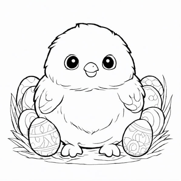 Download Cute Chick Surrounded by Easter Eggs Coloring pages Online ...