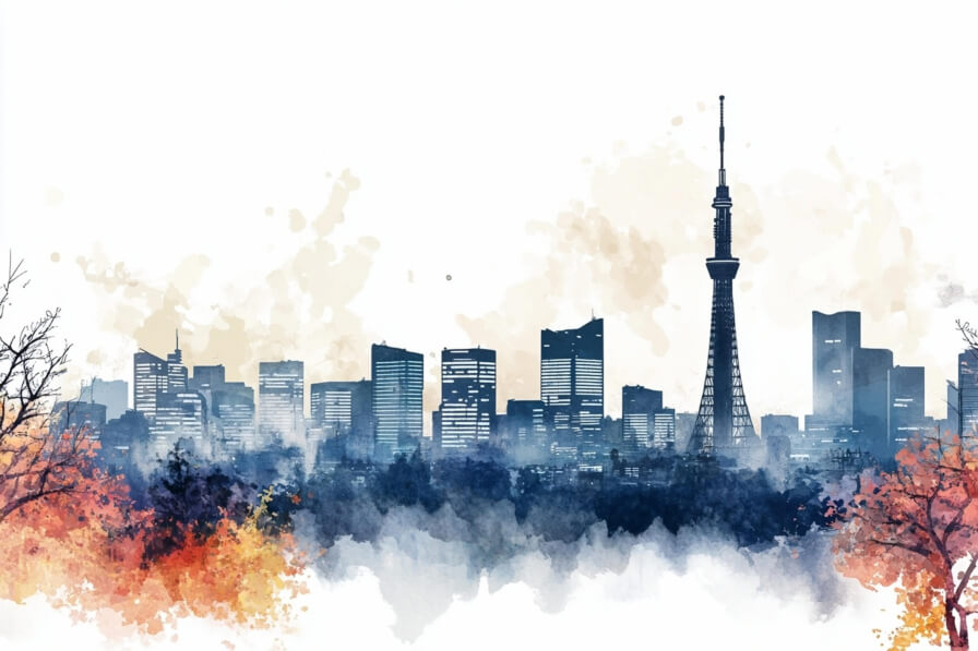 Download Watercolor Skyline of Tokyo with Tokyo Skytree Backgrounds ...