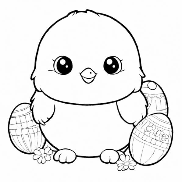 Download Cute Chick with Easter Eggs Coloring pages Online - Creative ...