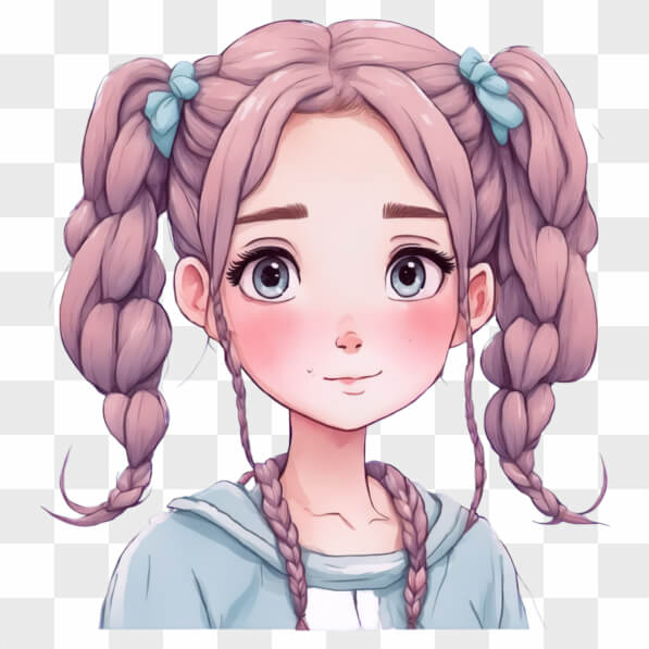 Download Digital Illustration of a Young Girl with Braids Cartoons ...