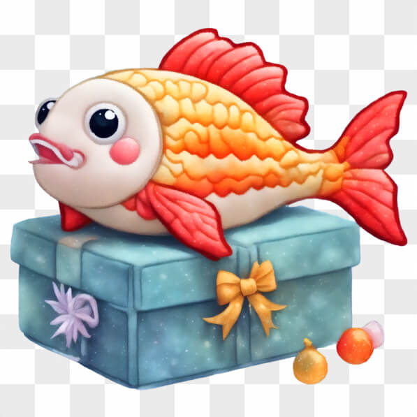 Download Kawaii Fish on Gift Box Kawaii Online - Creative Fabrica