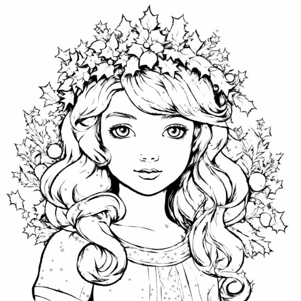 Download Holly-adorned Girl Illustration Coloring pages Online ...