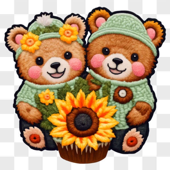 Download Kawaii Beren met Zonnebloemen Kawaii online op Creative Fabrica