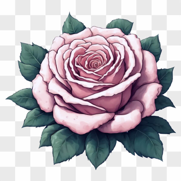 Download Illustrated Pink Rose with Green Leaves Cartoons Online ...