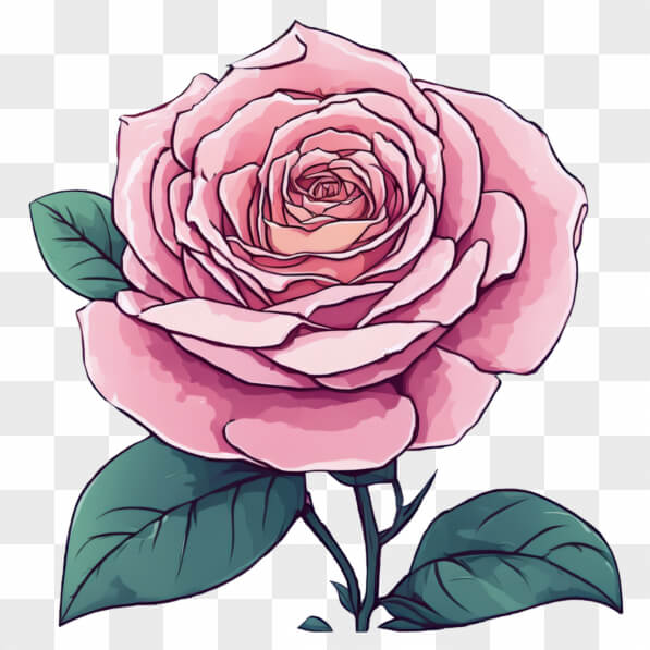 Download Illustrated Pink Rose in Bloom Cartoons Online - Creative Fabrica