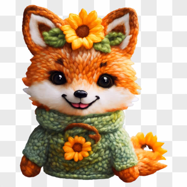 Download Kawaii Fox in Sweater with Sunflower Kawaii Online - Creative ...