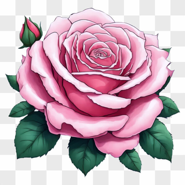 Download Elegant Pink Rose with Bud and Leaves Cartoons Online ...