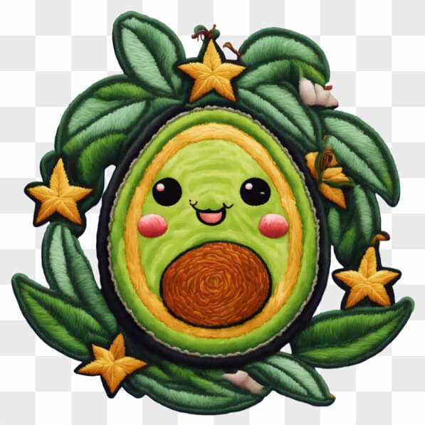Download Kawaii Avocado Character Surrounded by Leaves and Stars Kawaii ...