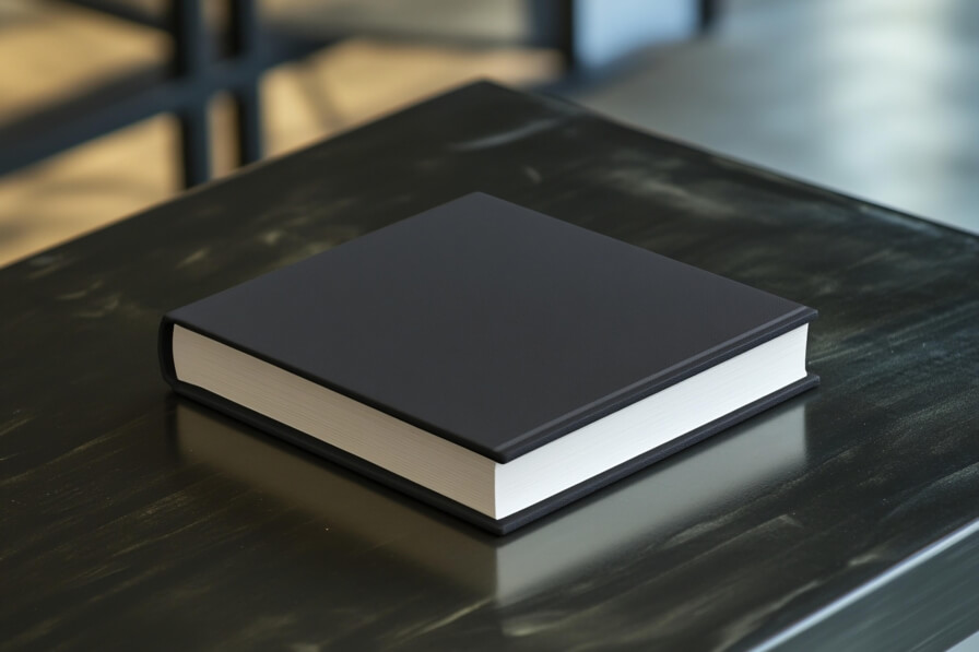 Baixe Livro preto fechado em uma mesa brilhante Mockups - Creative Fabrica