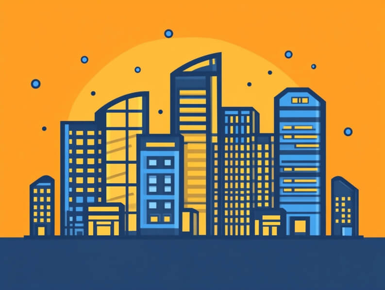 Download Stylized City Skyline on Orange Background Backgrounds Online ...