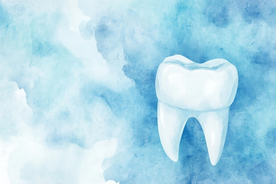 Download Stylized Tooth Illustration on Blue Watercolor Background ...