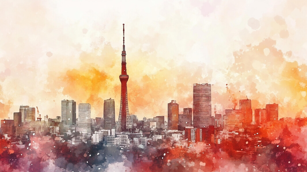 Download Tokyo Skyline at Sunset in Watercolor Backgrounds Online ...
