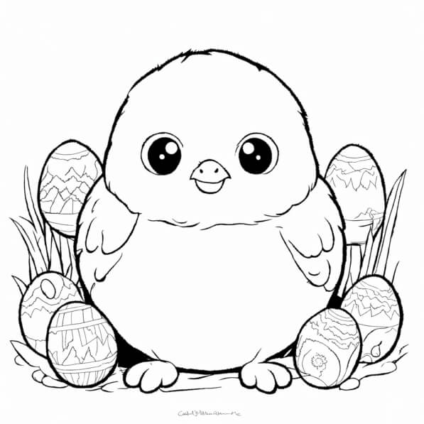 Download Cute cartoon bird with Easter eggs Coloring pages Online ...