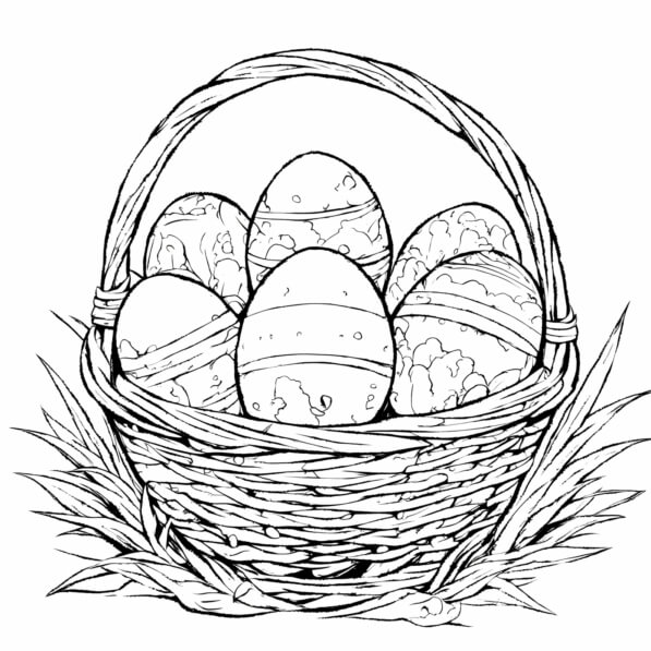 Download Easter Eggs in a Woven Basket Coloring pages Online - Creative ...