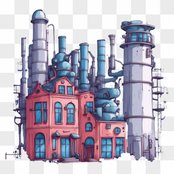 Download Stylized Industrial Building with Blue Pipes Cartoons Online ...