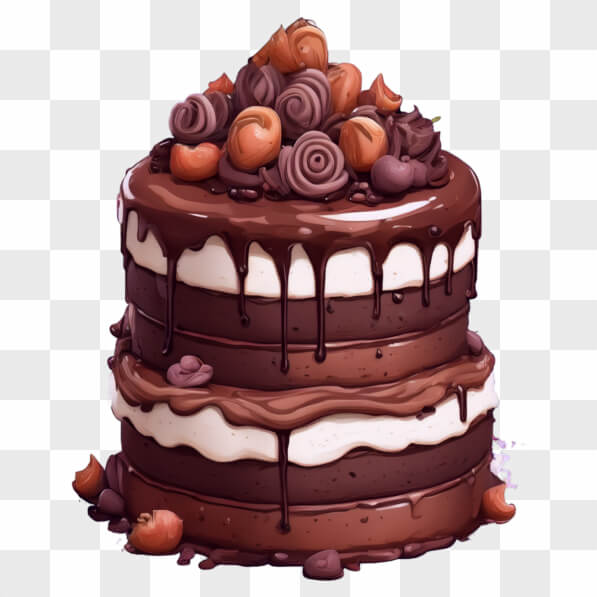 Download Decadent Three-Tiered Chocolate Cake Cartoons Online ...